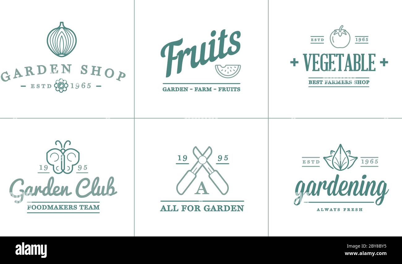 Set of Vector Garden and Farm Elements and Fruits or Vegetables Icons ...