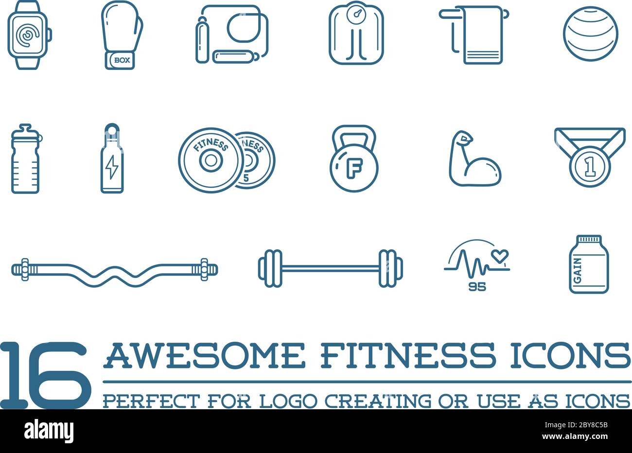 Set of Vector Fitness Aerobics Gym Elements and Fitness Icons ...