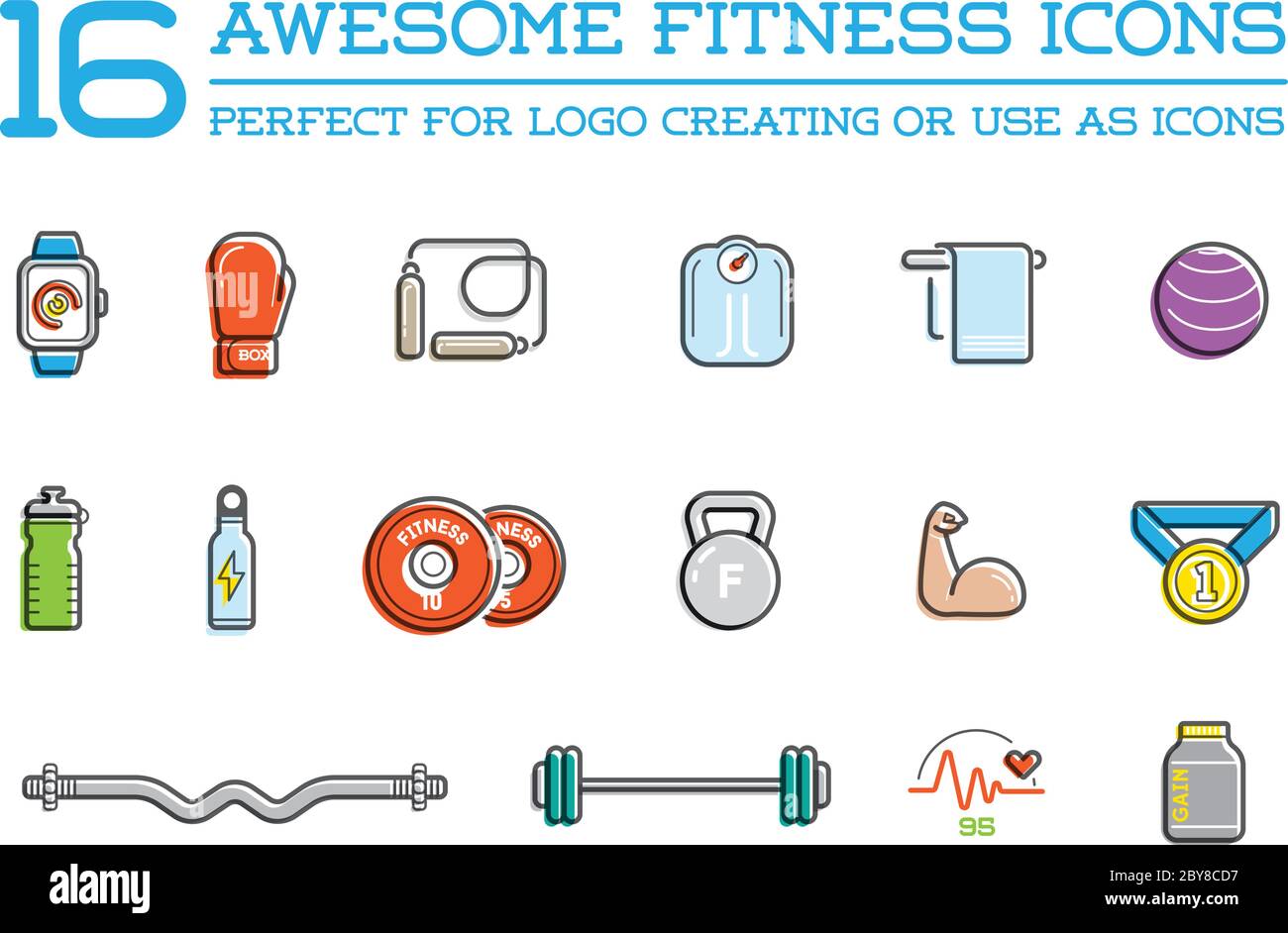 Set of Vector Fitness Aerobics Gym Elements and Fitness Icons ...