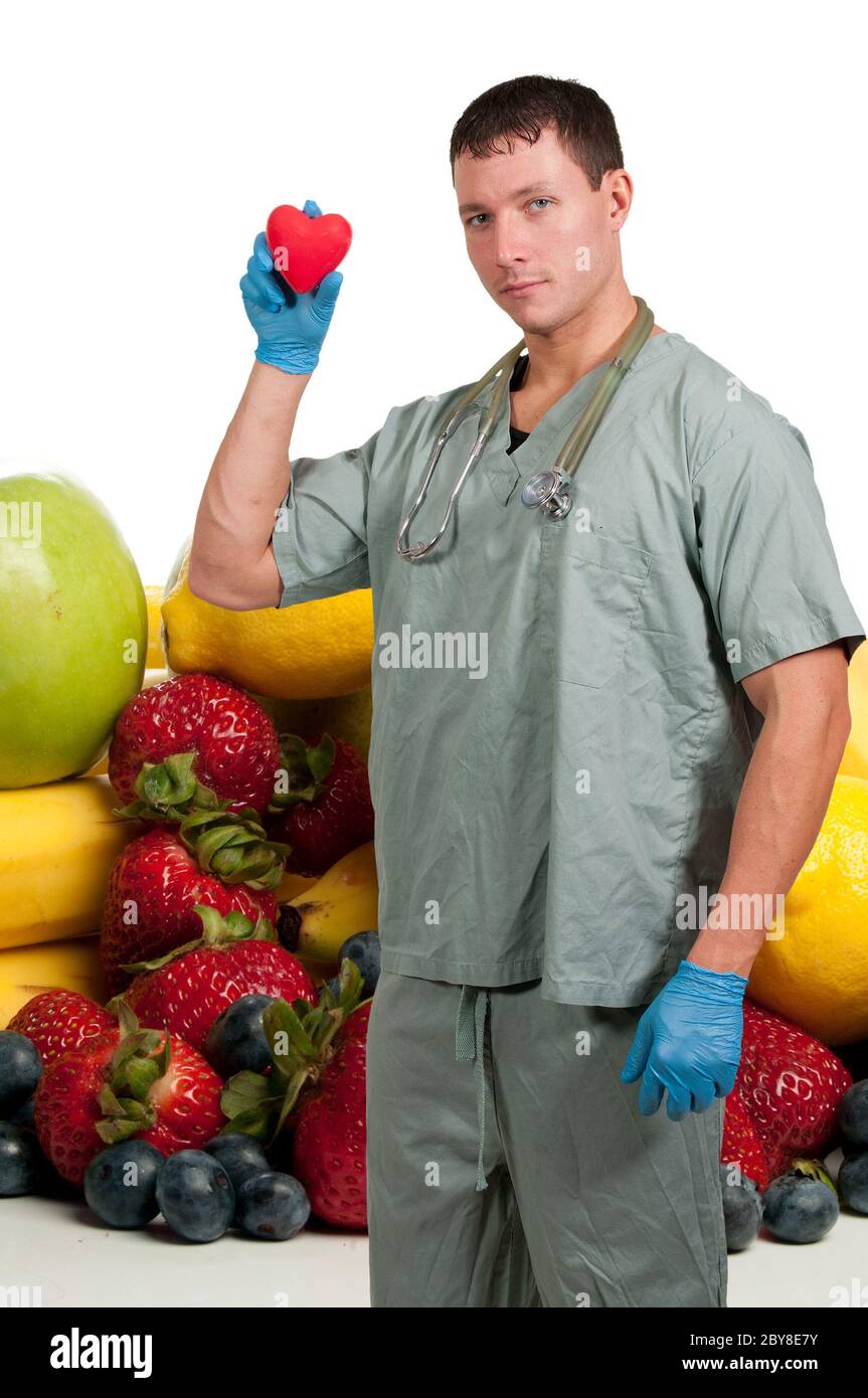Doctor with Assorted Fruits Stock Photo - Alamy