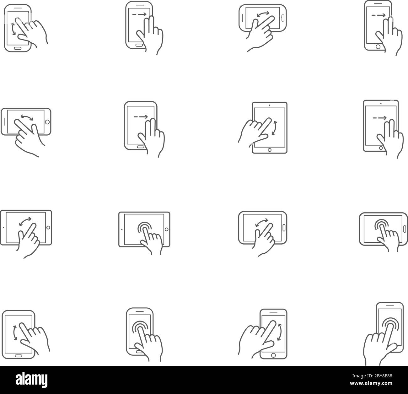 Set of Icons with Hands Holding Smart Device with Gestures Stock Vector ...