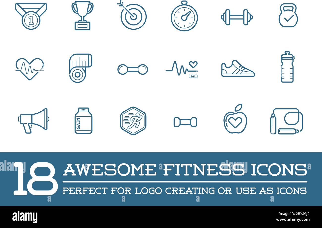 Set of Vector Fitness Aerobics Gym Elements and Fitness Icons ...