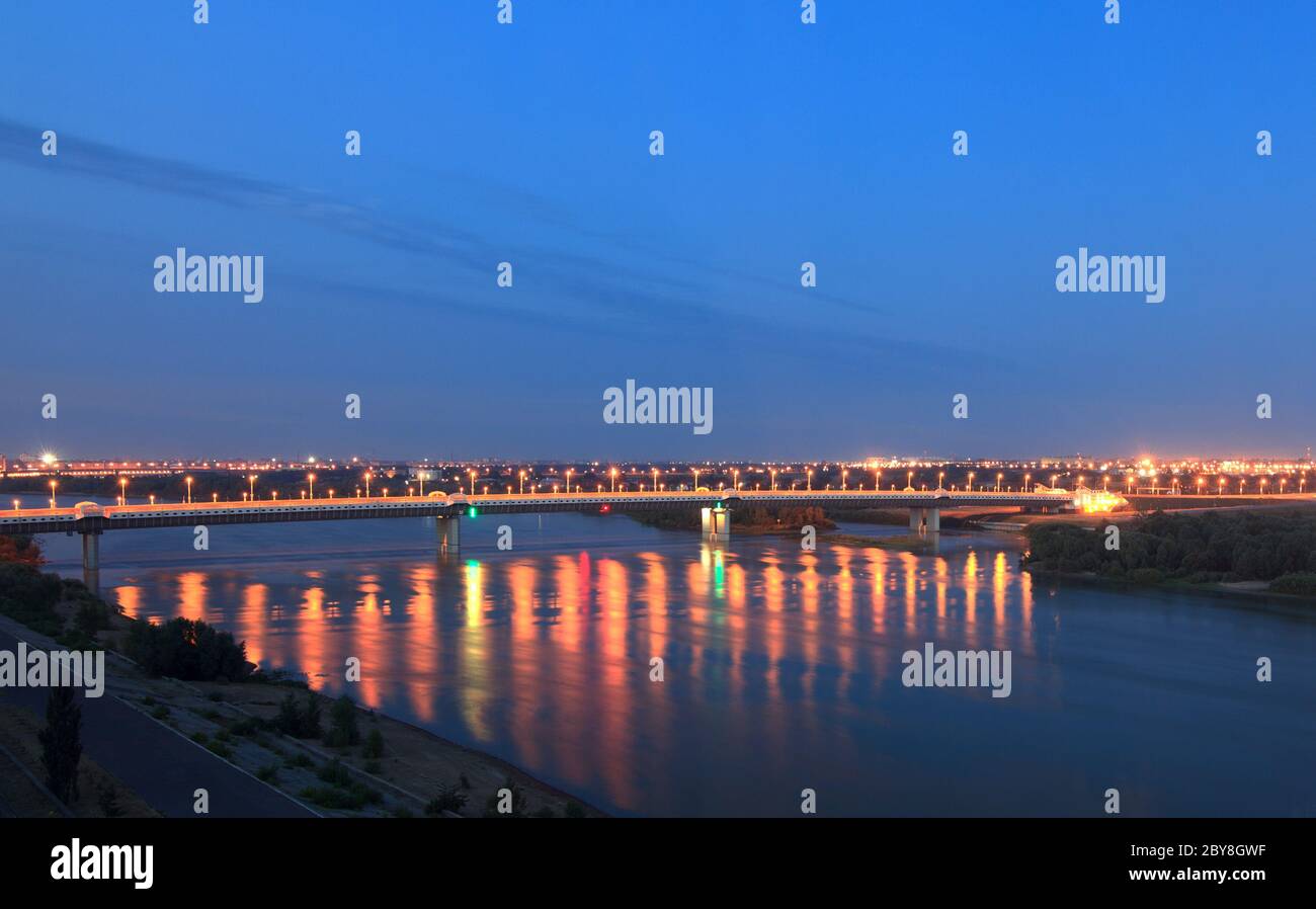 Night Bridge named after the sixtieth anniversary of victory. Irtysh ...
