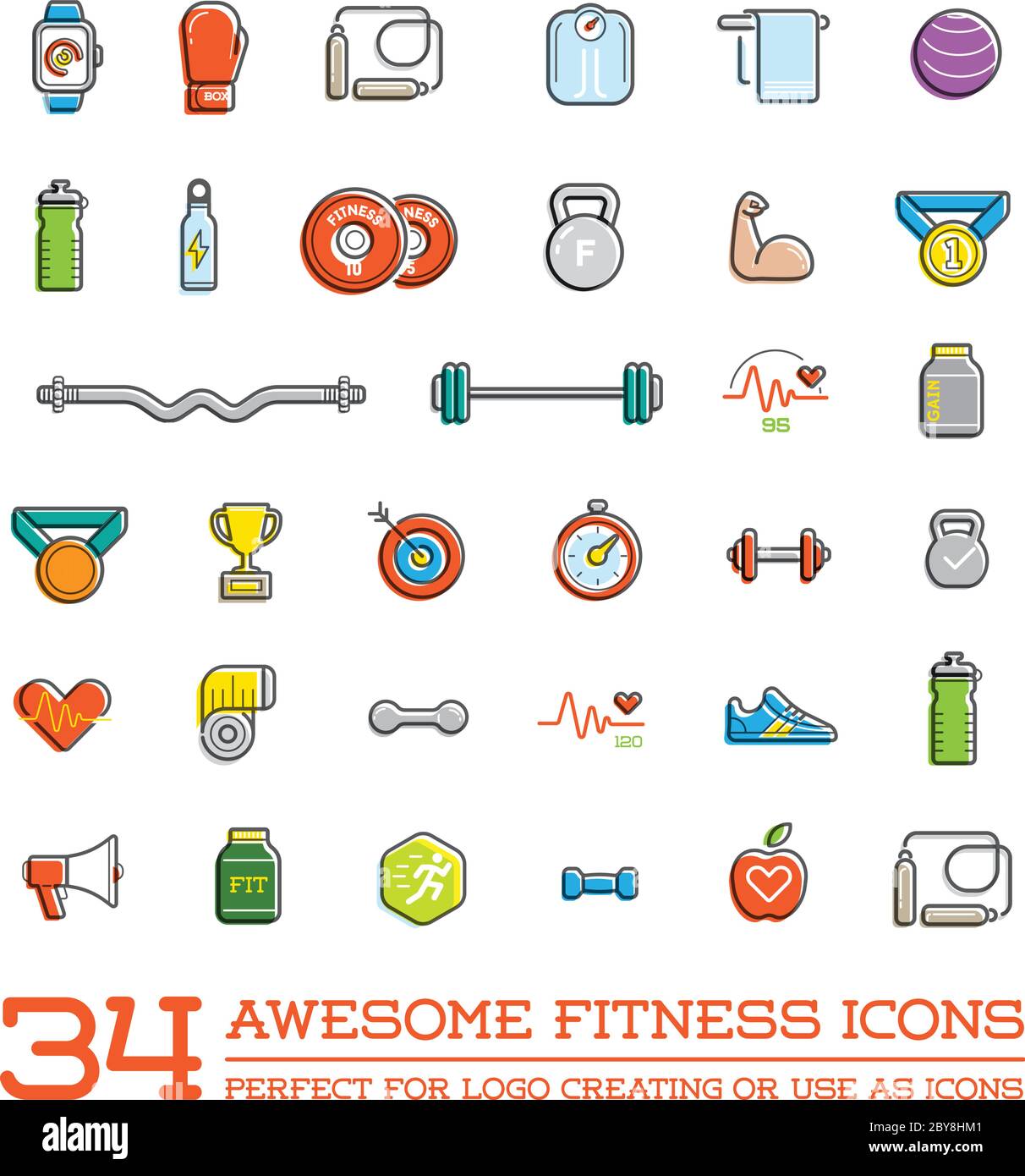 Set of Vector Fitness Aerobics Gym Elements and Fitness Icons ...