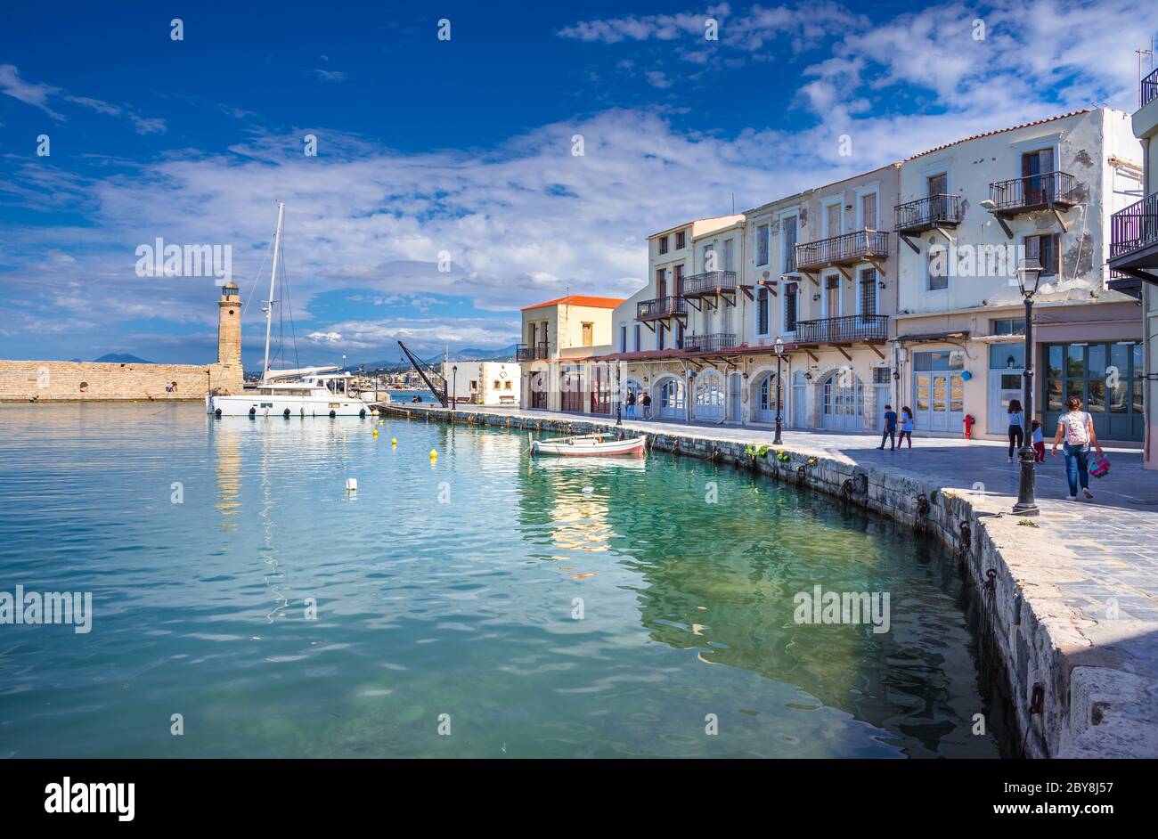 Rethymno city at Crete island in Greece. The old venetian harbor Stock ...