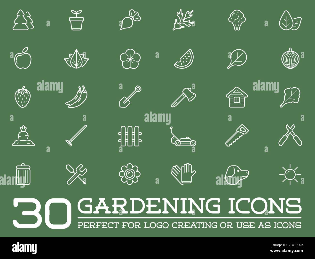 Set of Vector Garden and Farm Elements and Fruits or Vegetables Icons ...