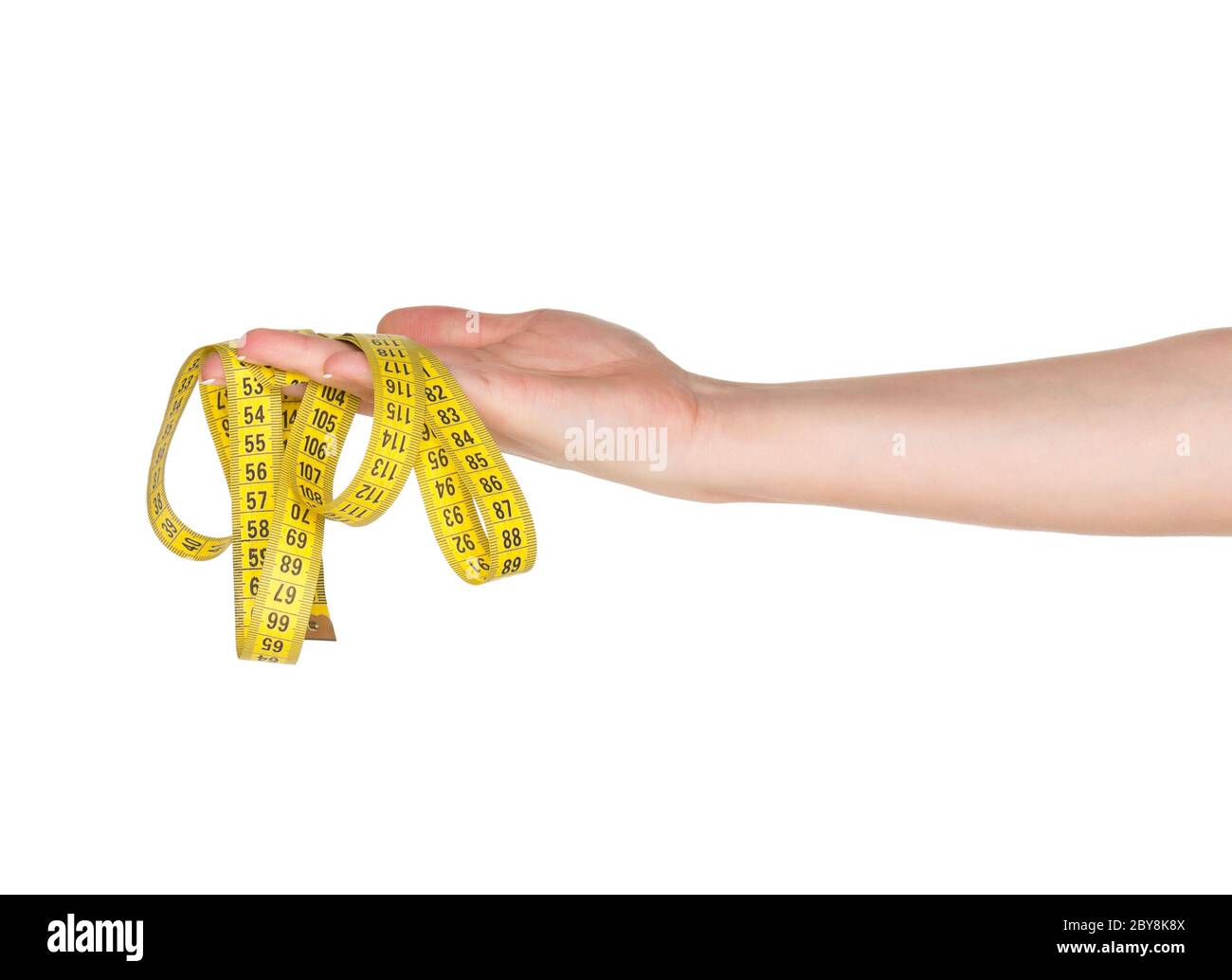 Hand with measure tape Stock Photo - Alamy