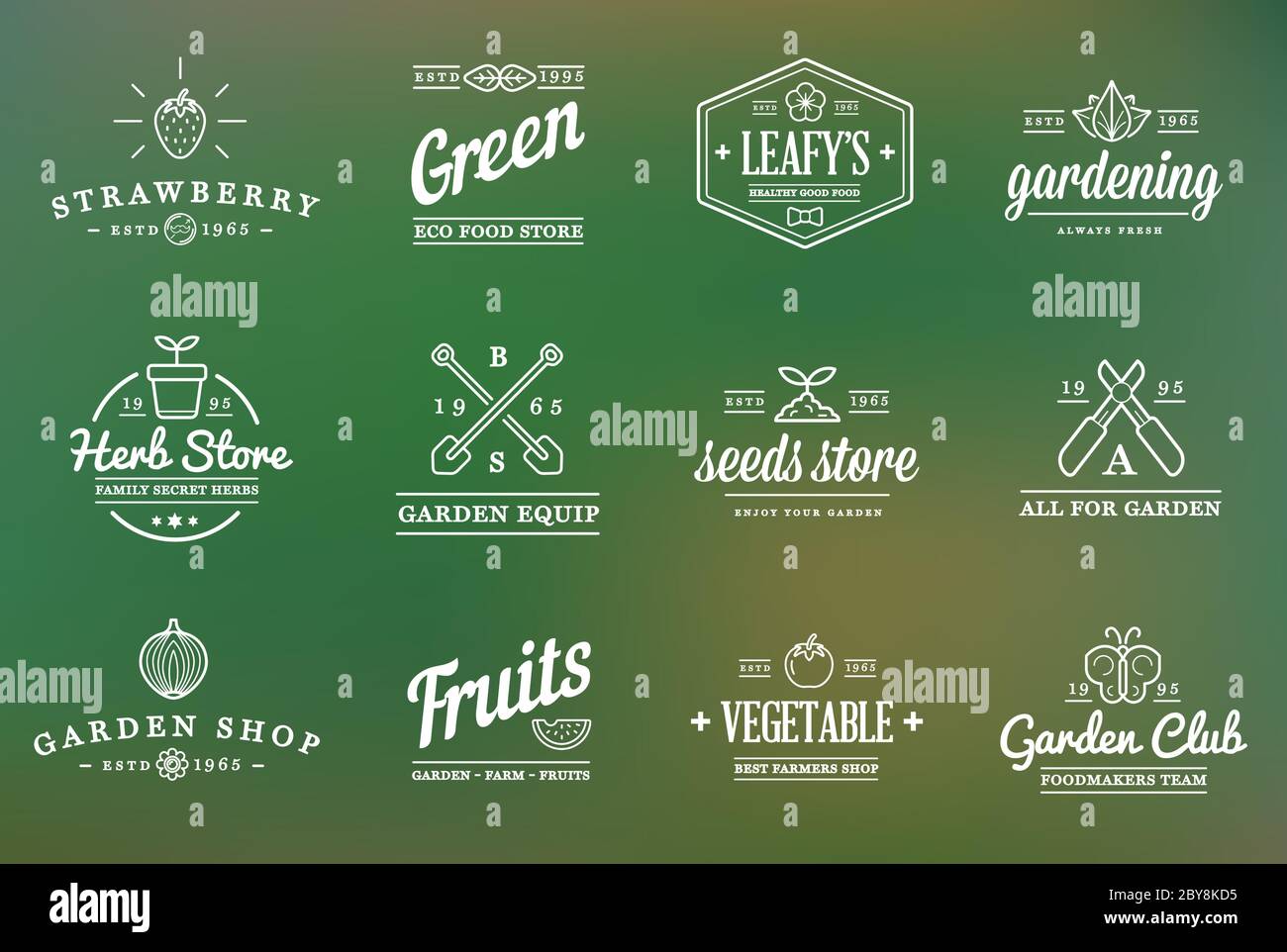 Set of Vector Garden and Farm Elements and Fruits or Vegetables Icons ...
