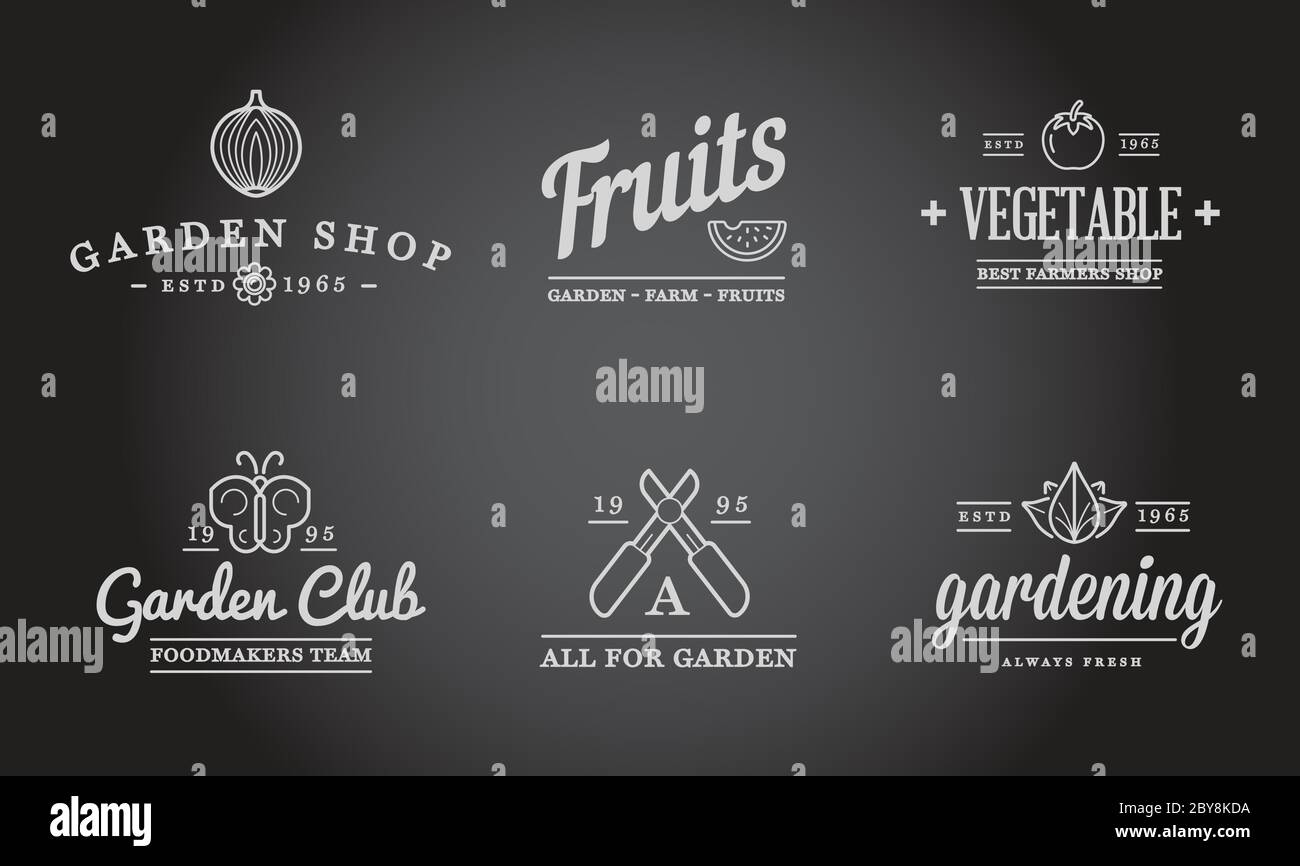 Set of Vector Garden and Farm Elements and Fruits or Vegetables Icons ...