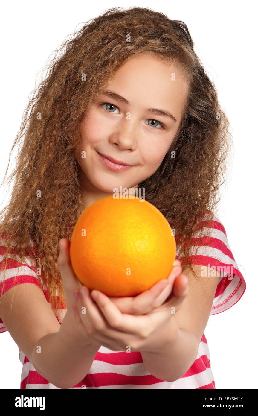 Girl with orange Stock Photo - Alamy