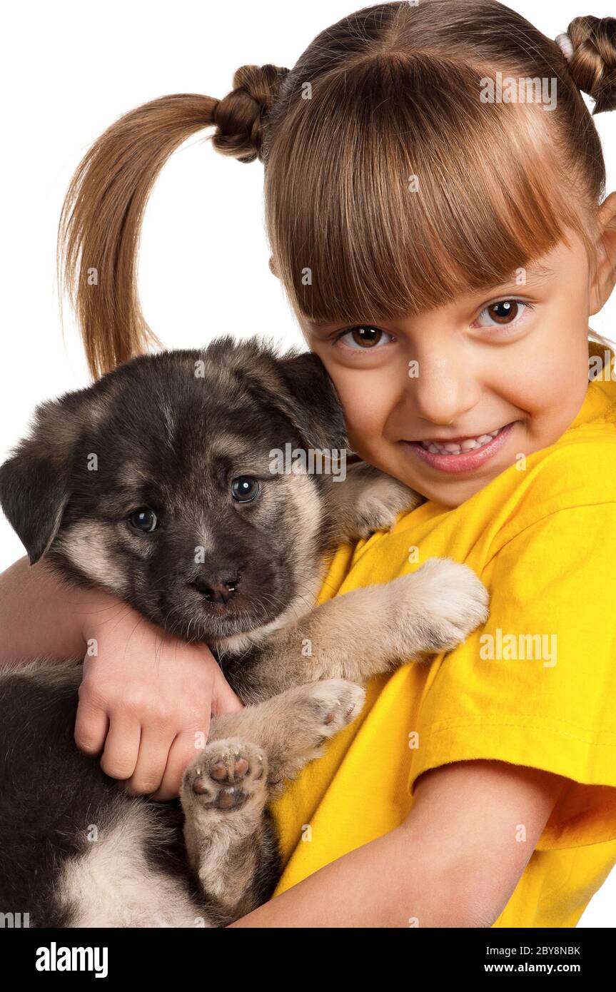 Girl with puppy Stock Photo - Alamy