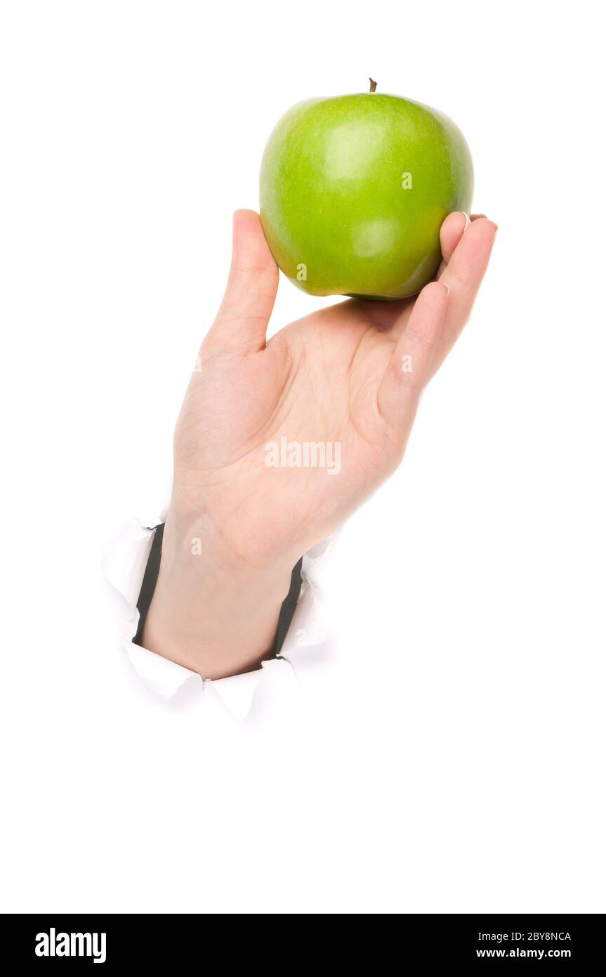 Hand with apple Stock Photo - Alamy