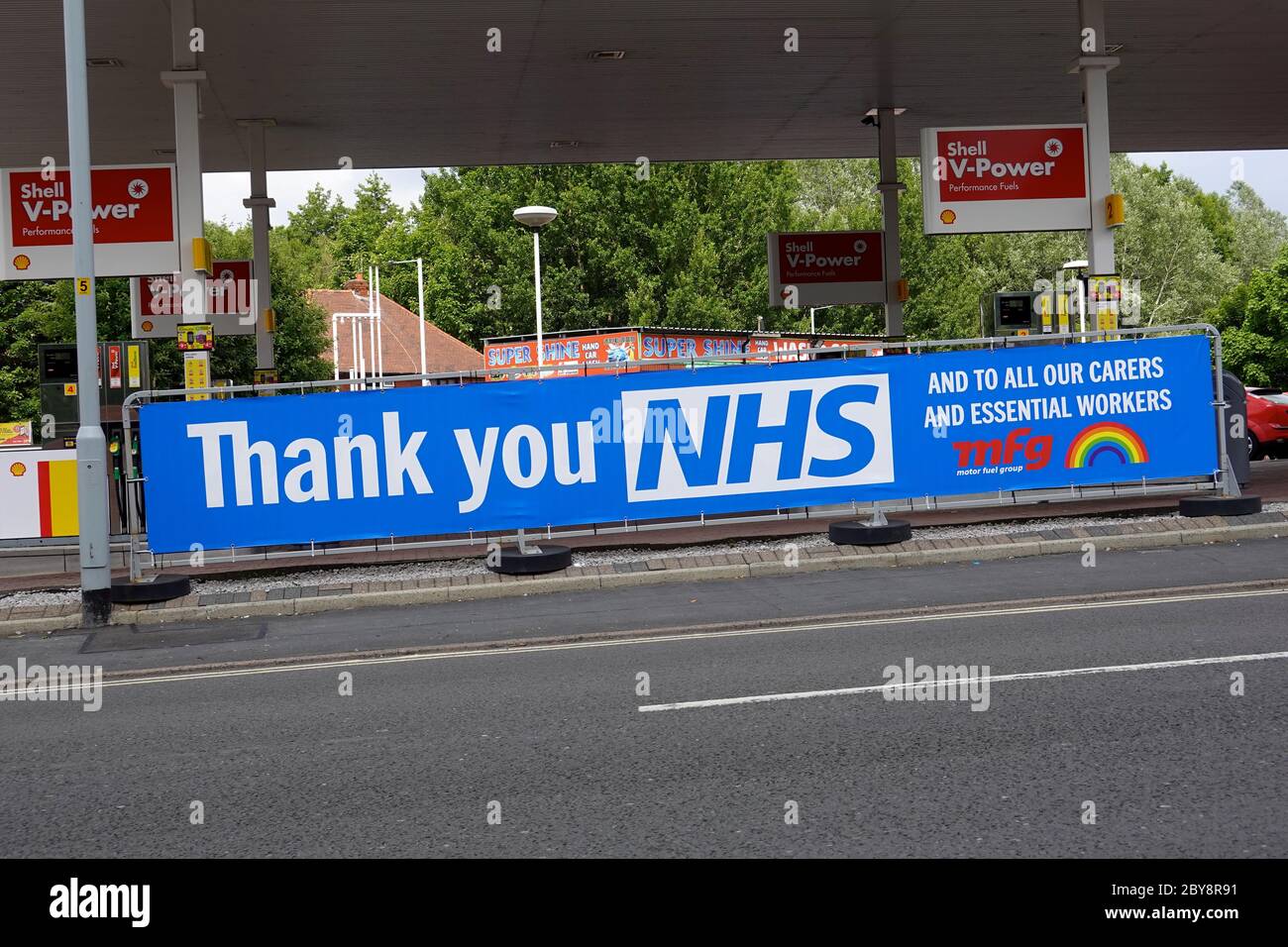 Stockport, Greater Manchester June 9th 2020 A large banner thanking the ...
