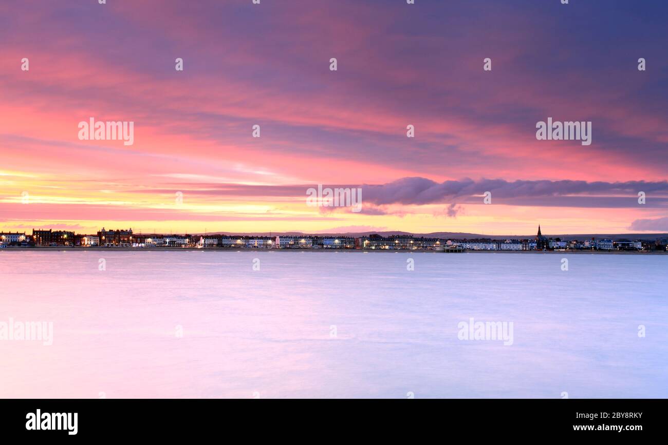 Sunset Weymouth seafront England Stock Photo - Alamy
