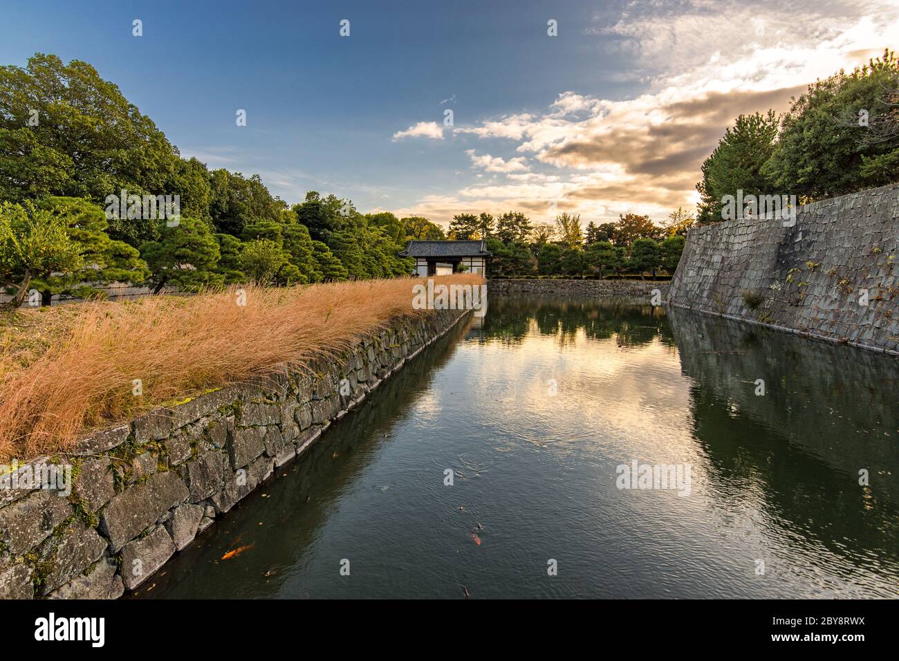 Walls and water moat in the old Japanese Shogun residence of Nijo ...