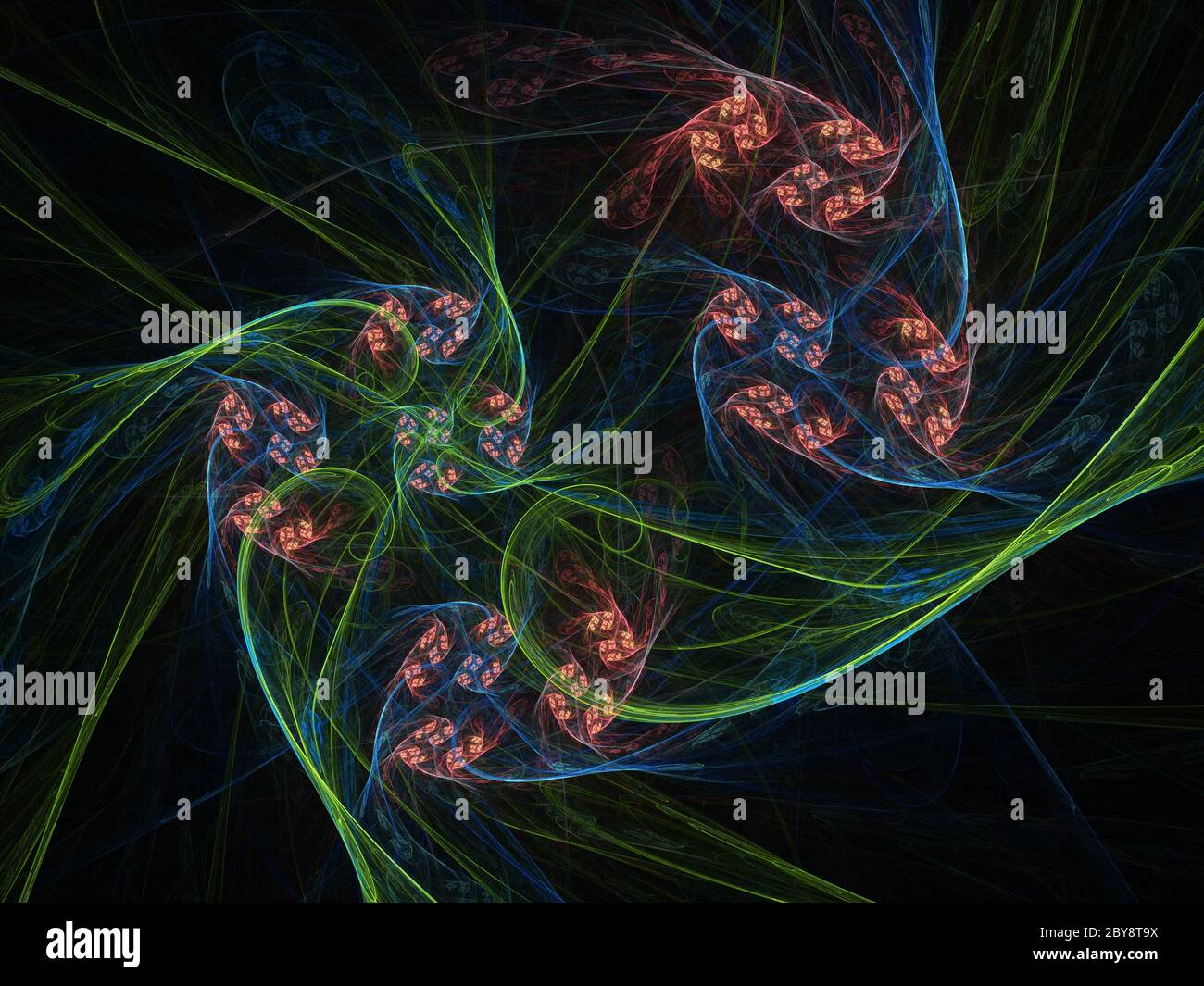 colored abstract fractal round and lines on dark background Stock Photo ...