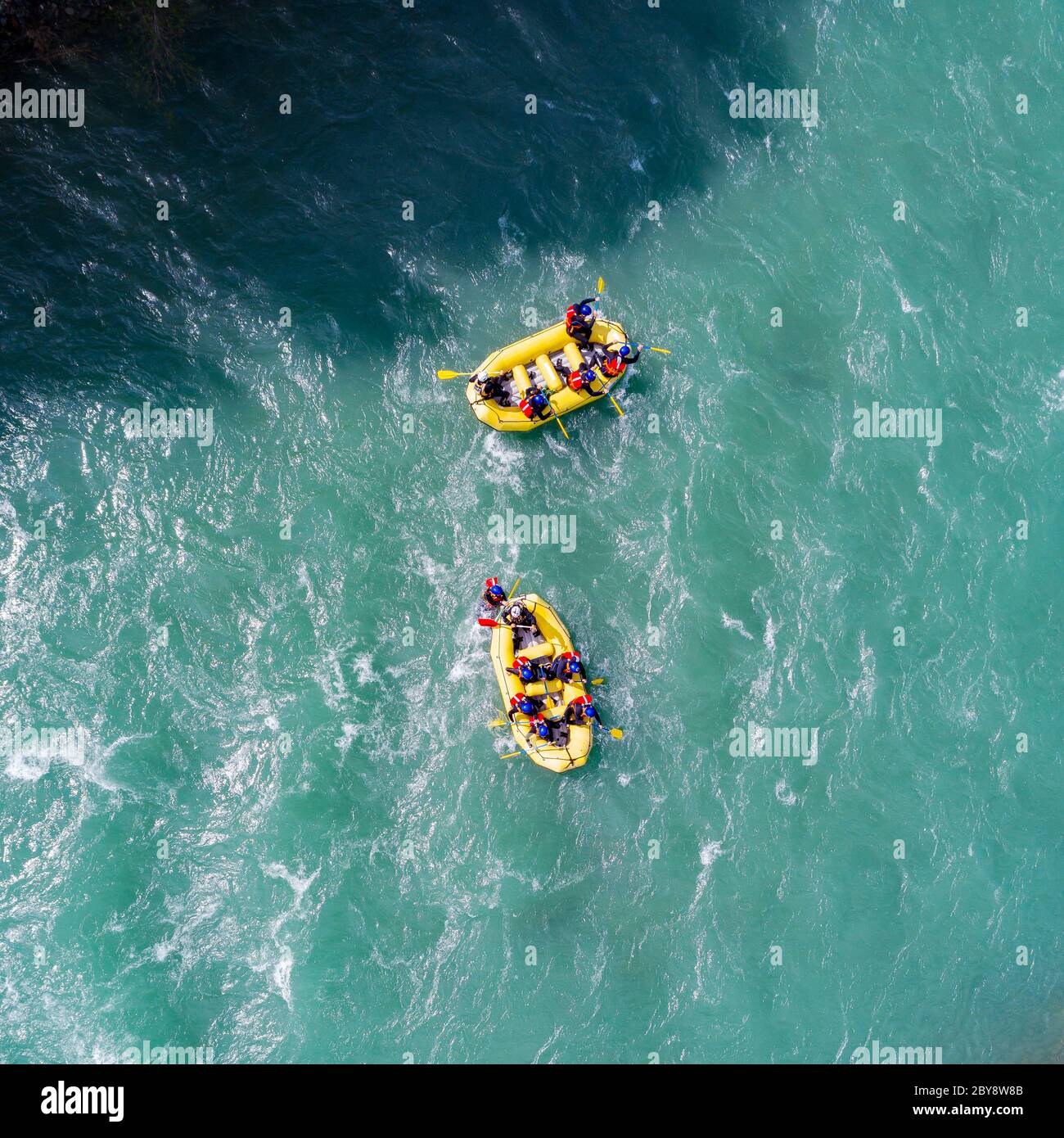 river descent with Rafting - aerial view Stock Photo - Alamy