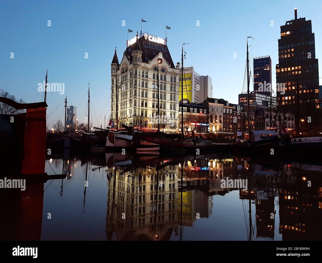 terrace on the port of rotterdam among modern buildings in netherlands ...