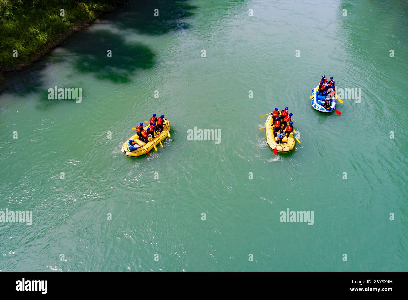 river descent with Rafting - aerial view Stock Photo - Alamy