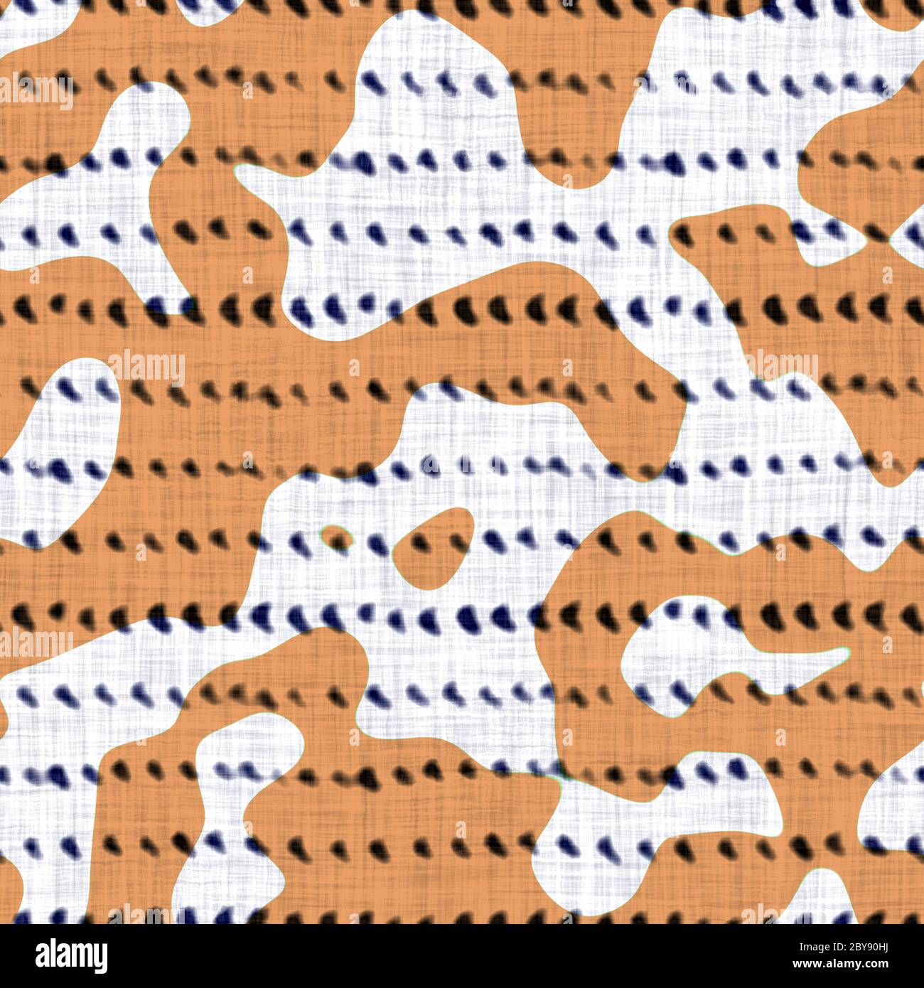 Seamless indigo dyed bandana texture. Blue orange stain woven cotton ...