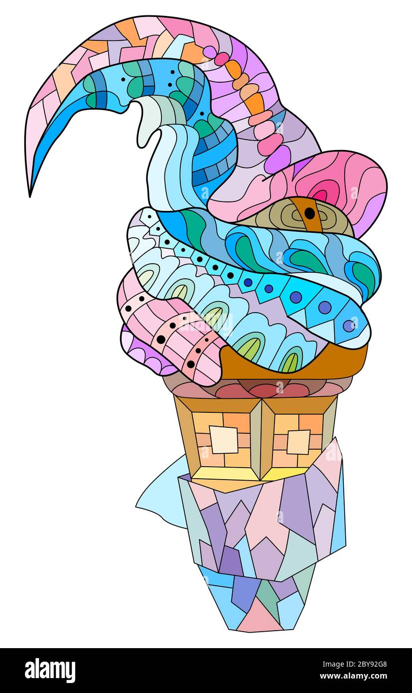 Hand drawn colorful zentangle ice cream illustration Stock Vector Image ...