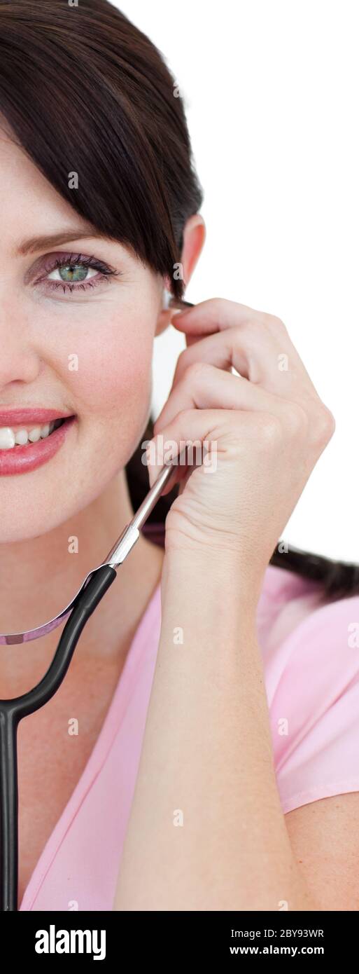 Female doctor using stethoscope examine hi-res stock photography and ...