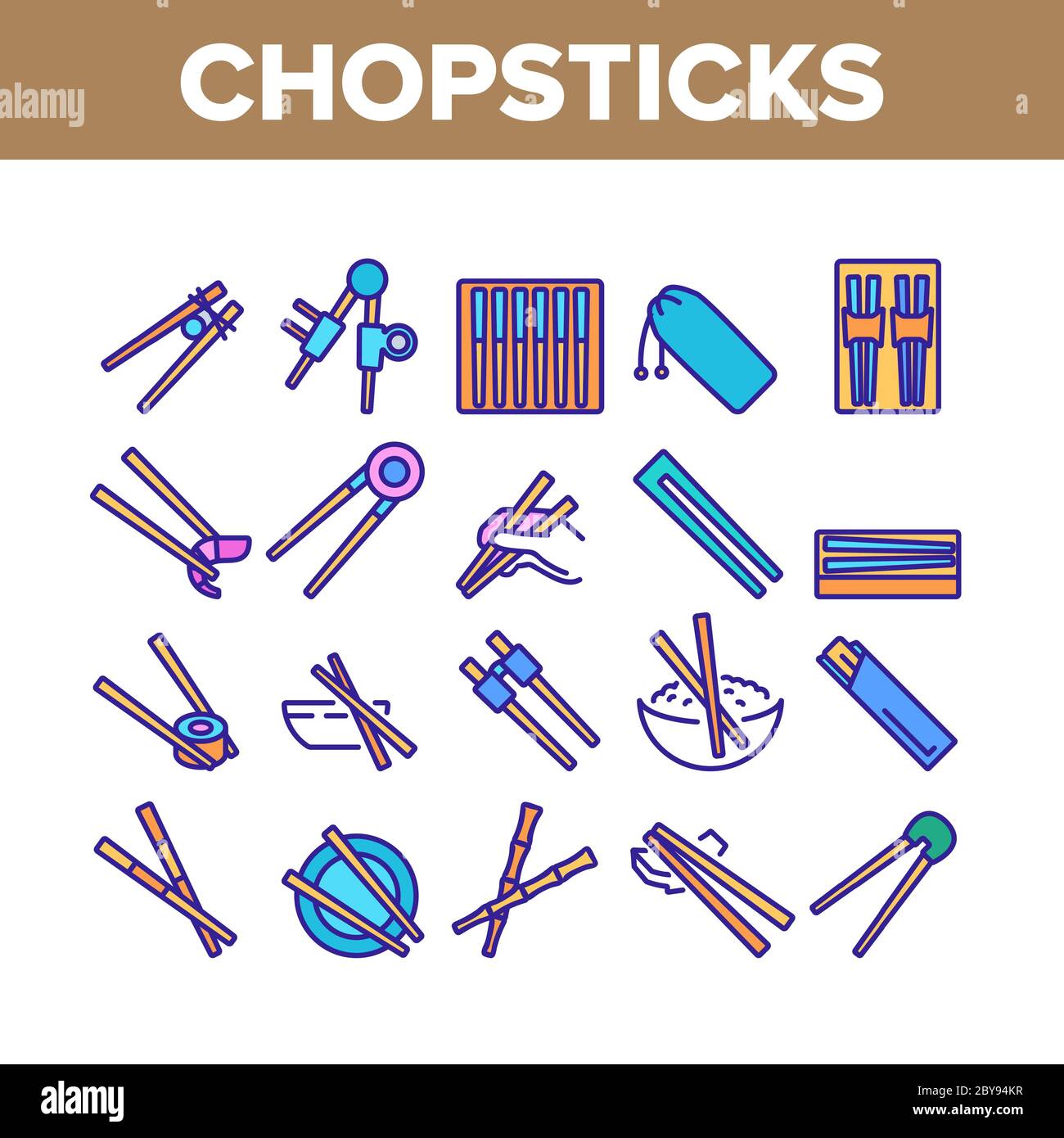 Chopstick Utensil Collection Icons Set Vector Stock Vector Image & Art ...