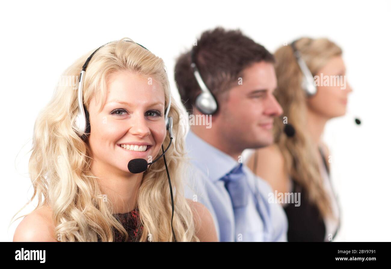 Three people in a call centre Stock Photo - Alamy