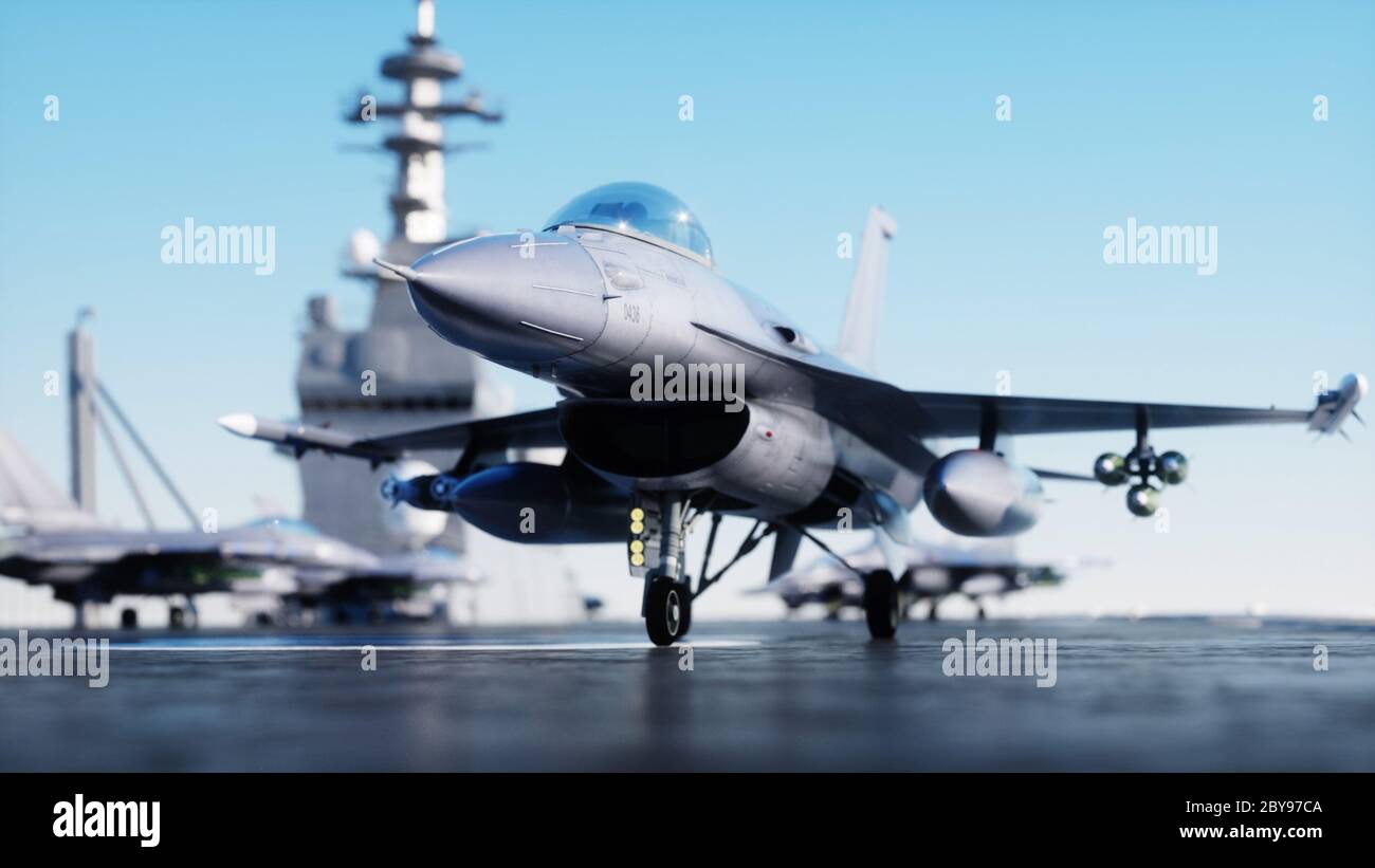 Jet , fighter on aircraft carrier in sea, ocean . War and weapon ...