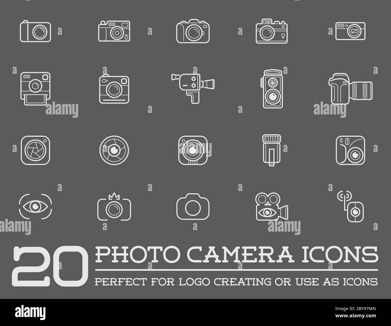 Set of Vector Photo Camera Photography Elements and Video Camera Icons ...