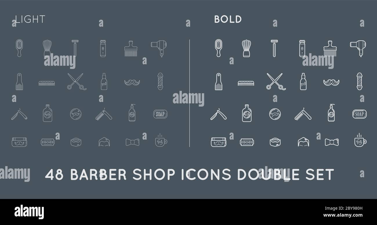 Set of Thin and Bold Vector Barber Shop Elements and Shave Shop Icons ...