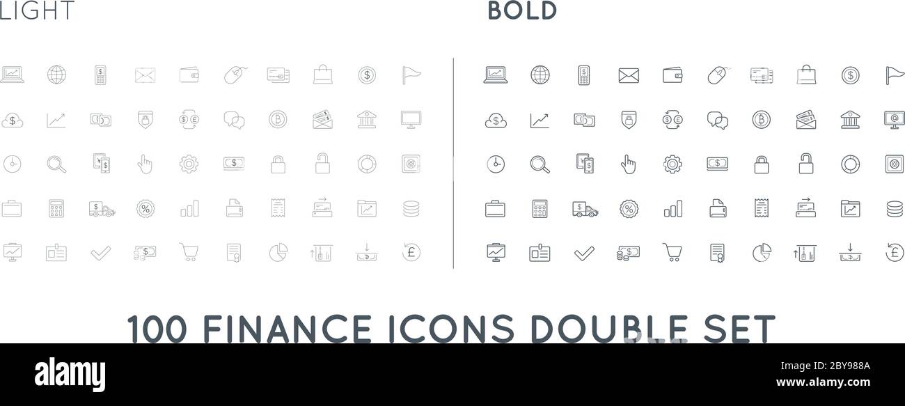 Set of Thin and Bold Vector Finance Money Icons and Payments and Income ...