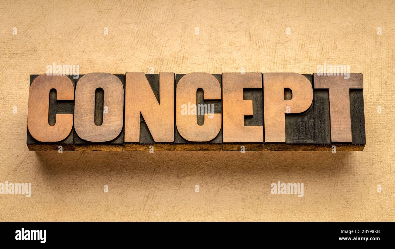 concept word abstract in vintage letterpress wood type against textured ...