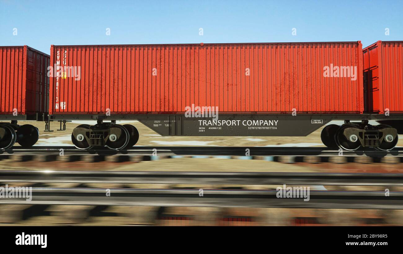 Freight train with cargo containers. Logystic concept. 3d rendering ...