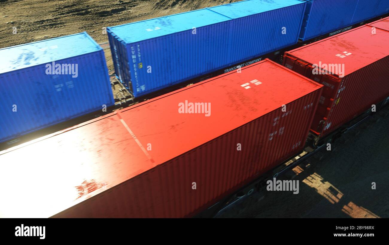 Freight train with cargo containers. Logystic concept. 3d rendering ...