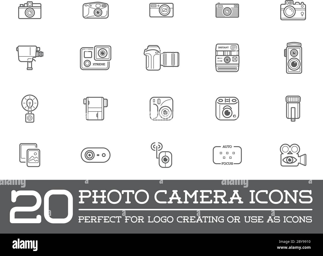 Set of Vector Photo Camera Photography Elements and Video Camera Icons ...