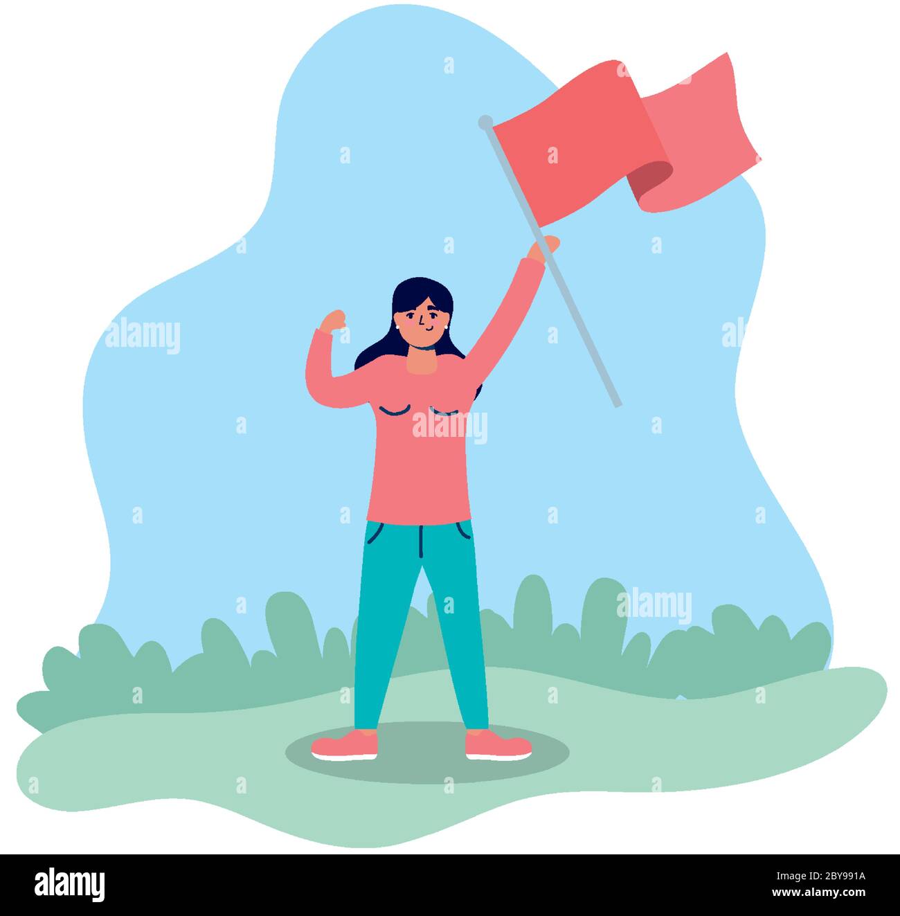 young woman protesting with flag vector illustration design Stock ...