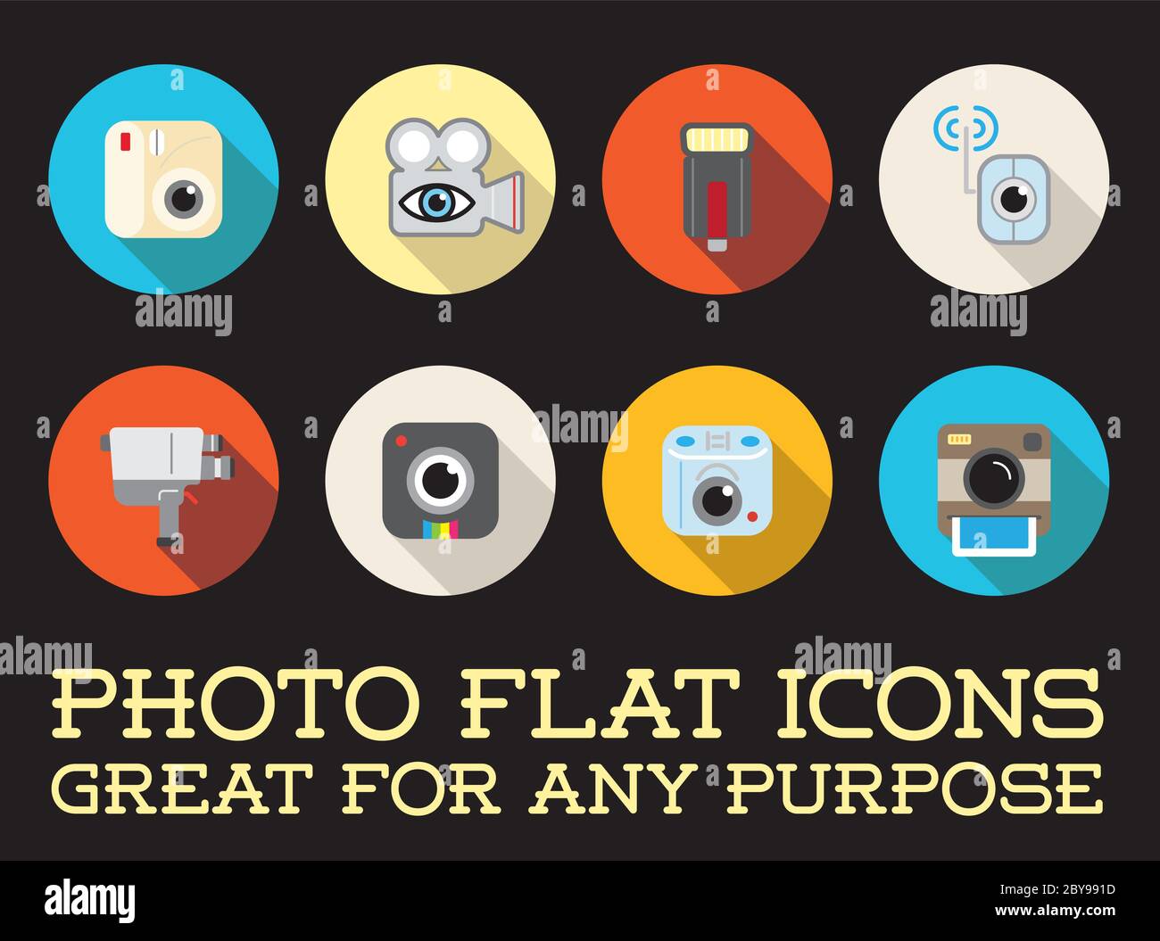 Set of Vector Photo Camera Photography Elements and Video Camera Icons ...