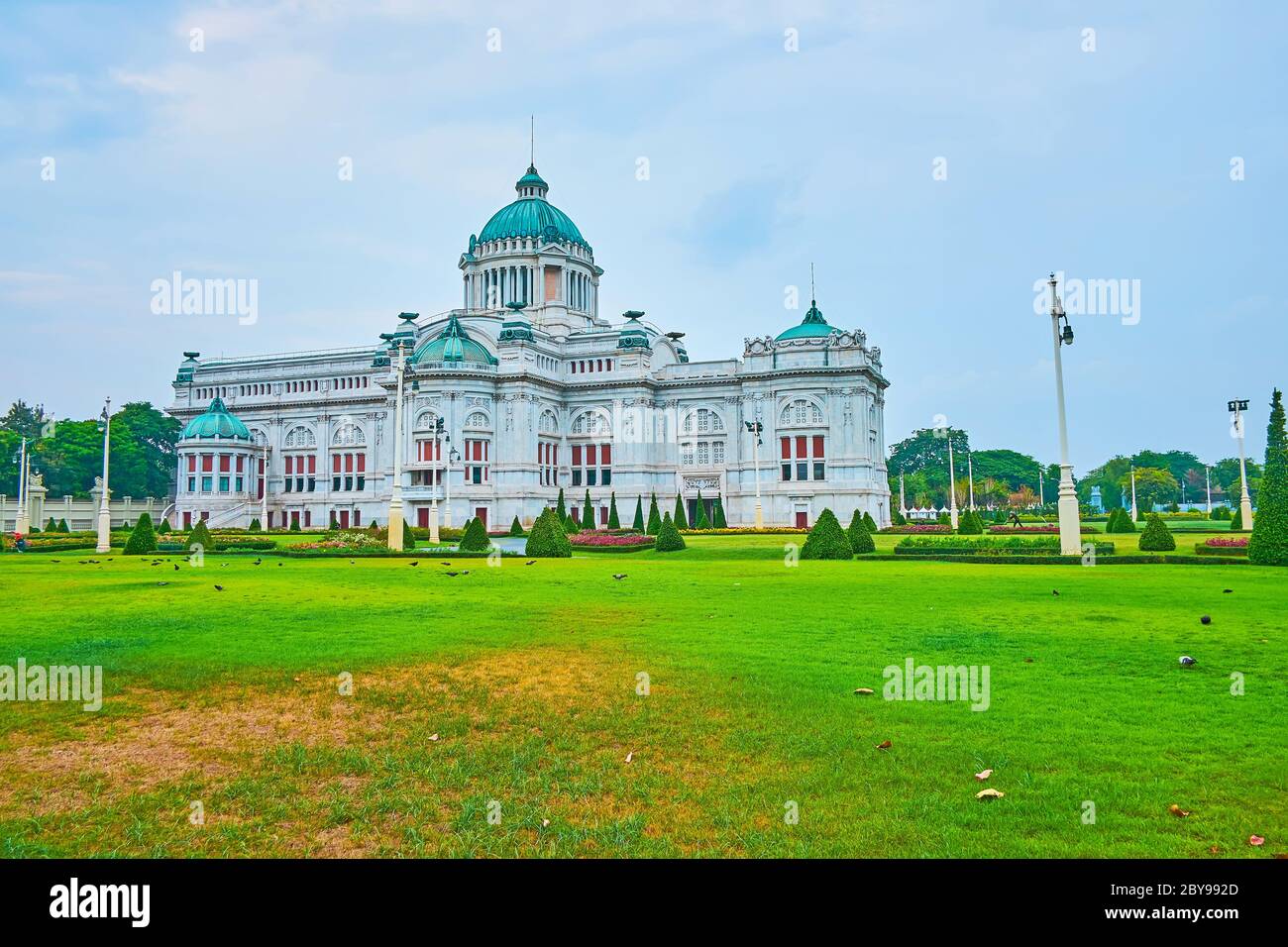 The ornamental garden in front of Italian Renaissance building of ...