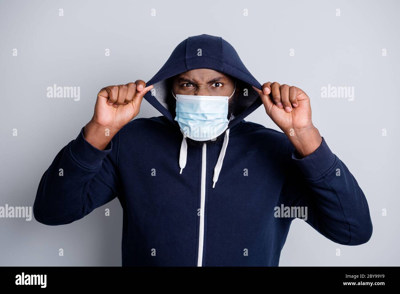 Photo of angry activist dark skin african protester stand against ...