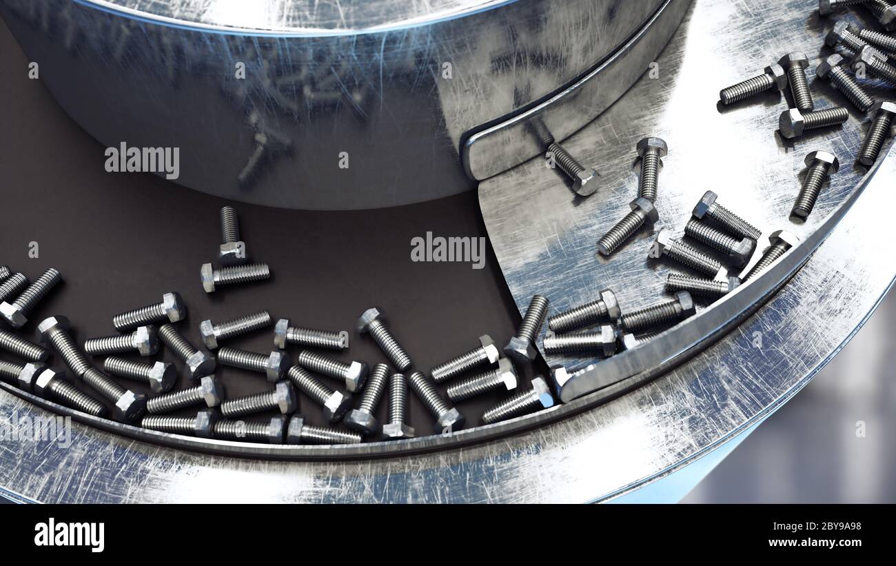 Process of production of bolts. Industrial concept. Factory equipment ...