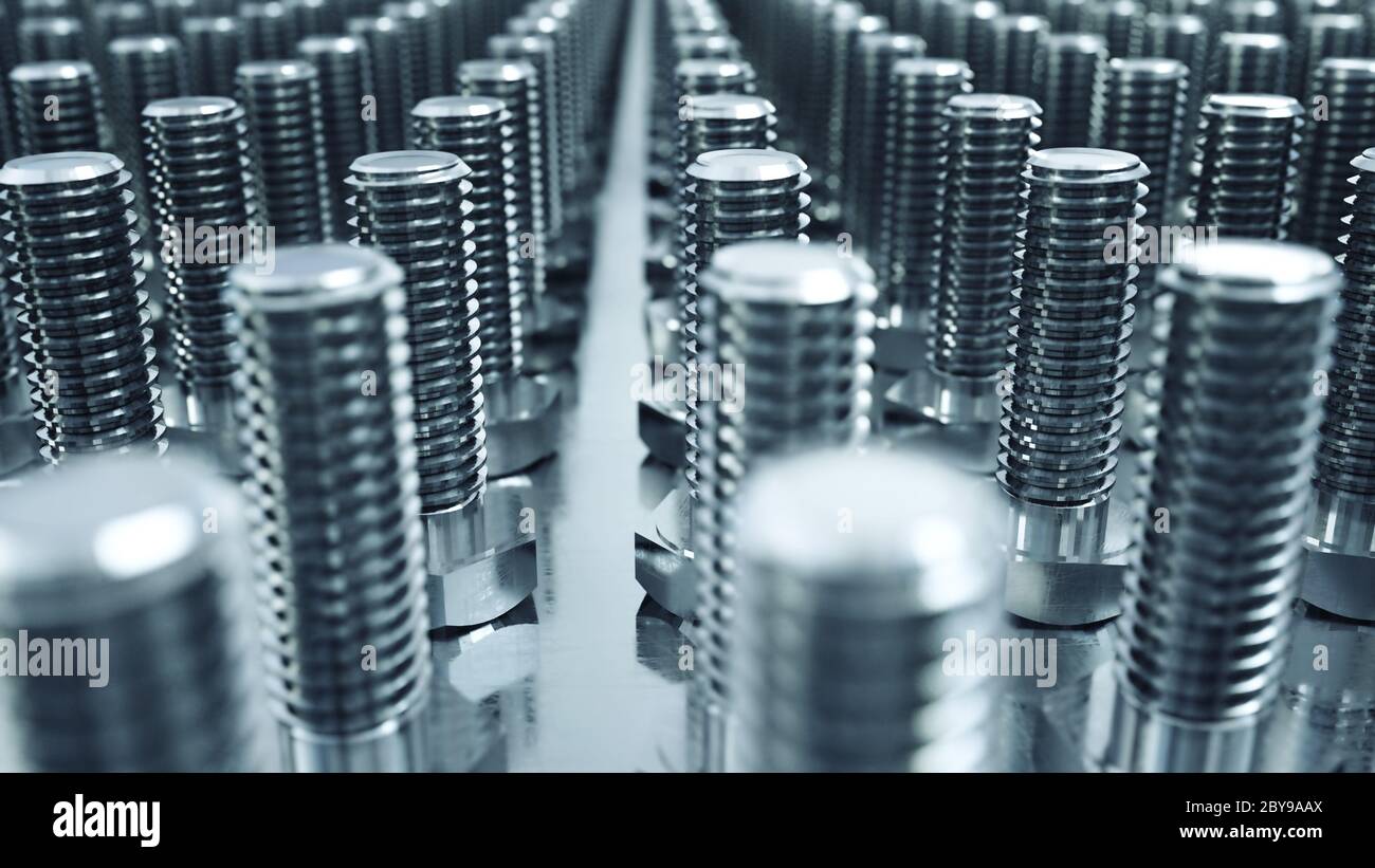 Process of production of bolts. Industrial concept. Factory equipment ...