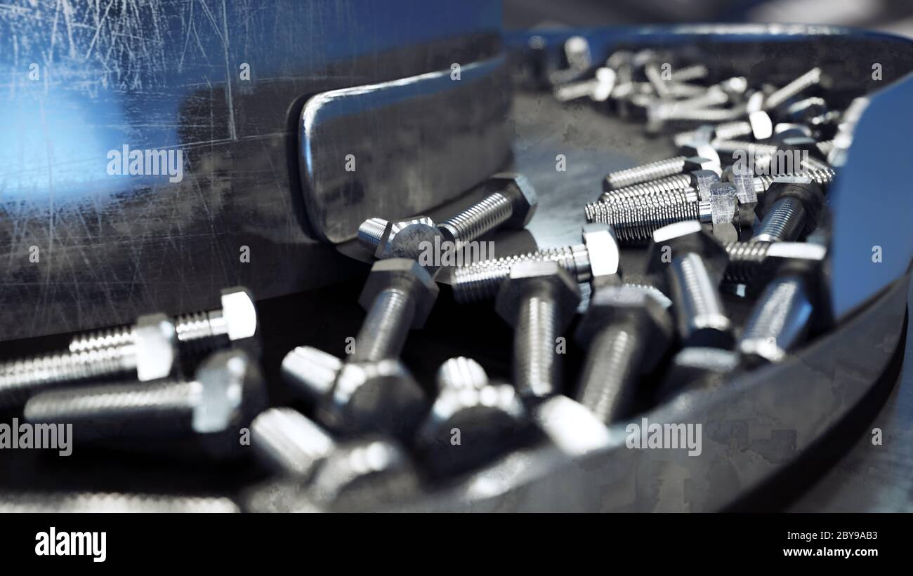 Process of production of bolts. Industrial concept. Factory equipment ...