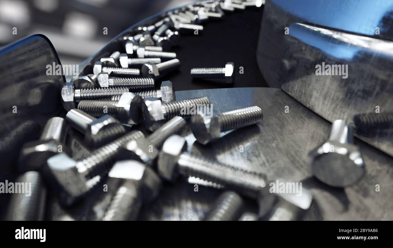 Process of production of bolts. Industrial concept. Factory equipment ...