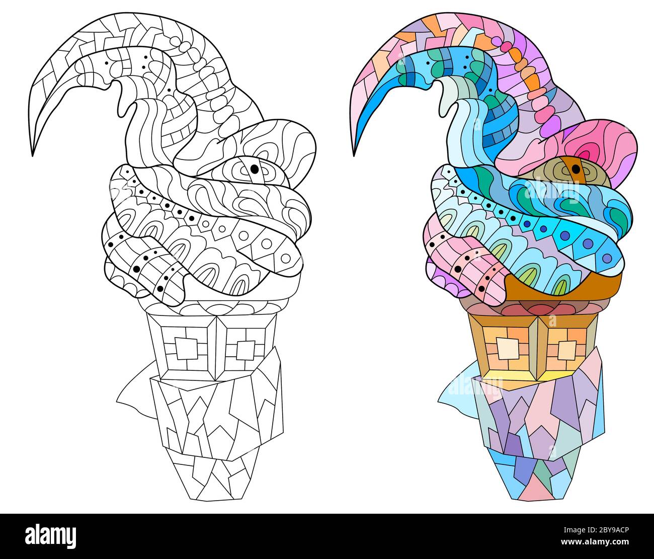 Hand drawn colorful zentangle ice cream illustration Stock Vector Image ...