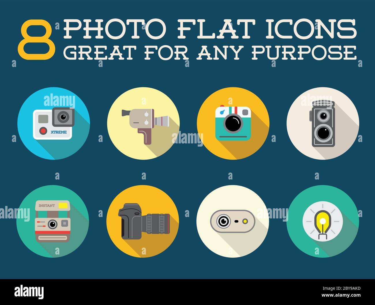 Set of Vector Photo Camera Photography Elements and Video Camera Icons ...