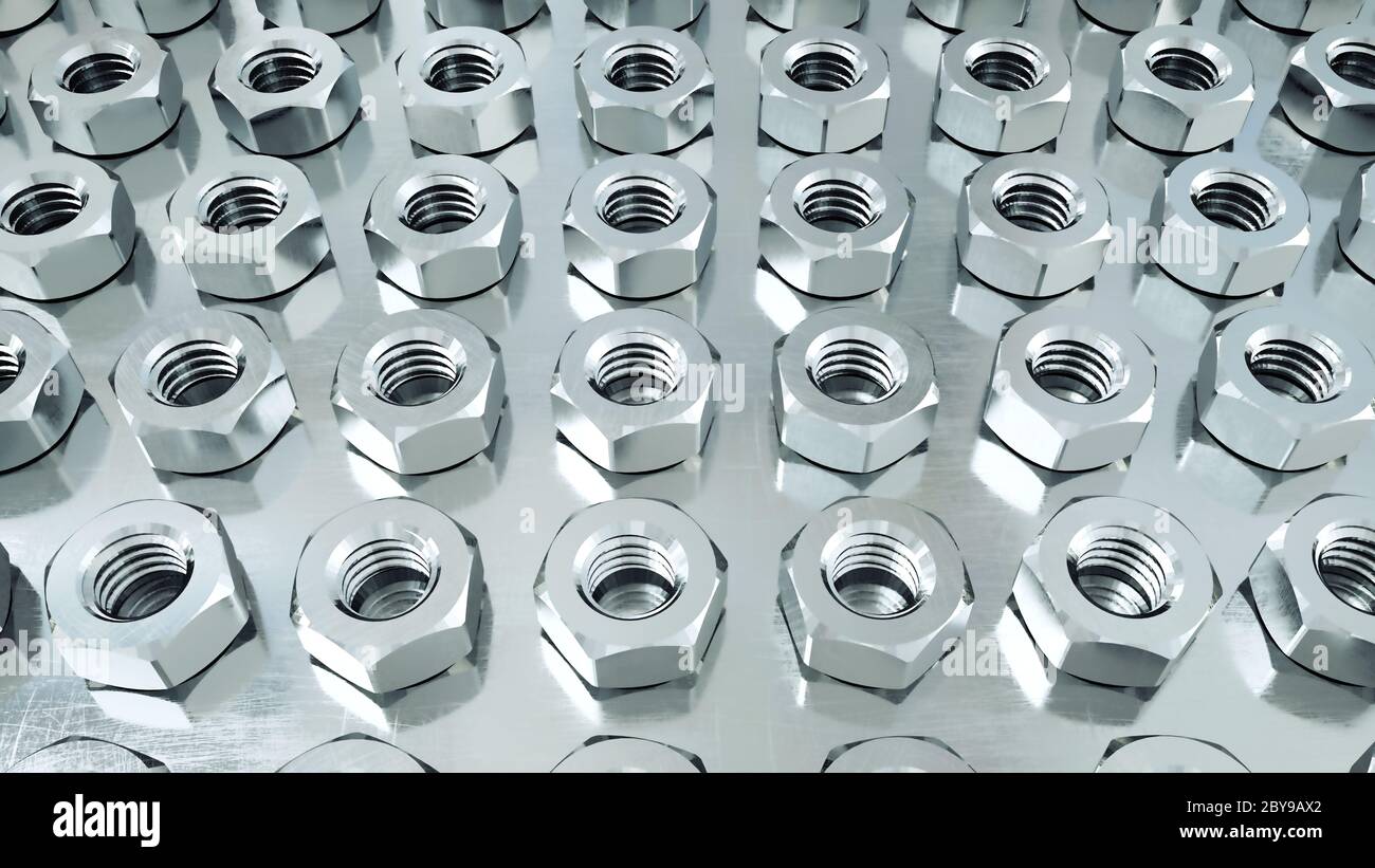 Process of production of nuts, screws. Industrial concept. Factory ...