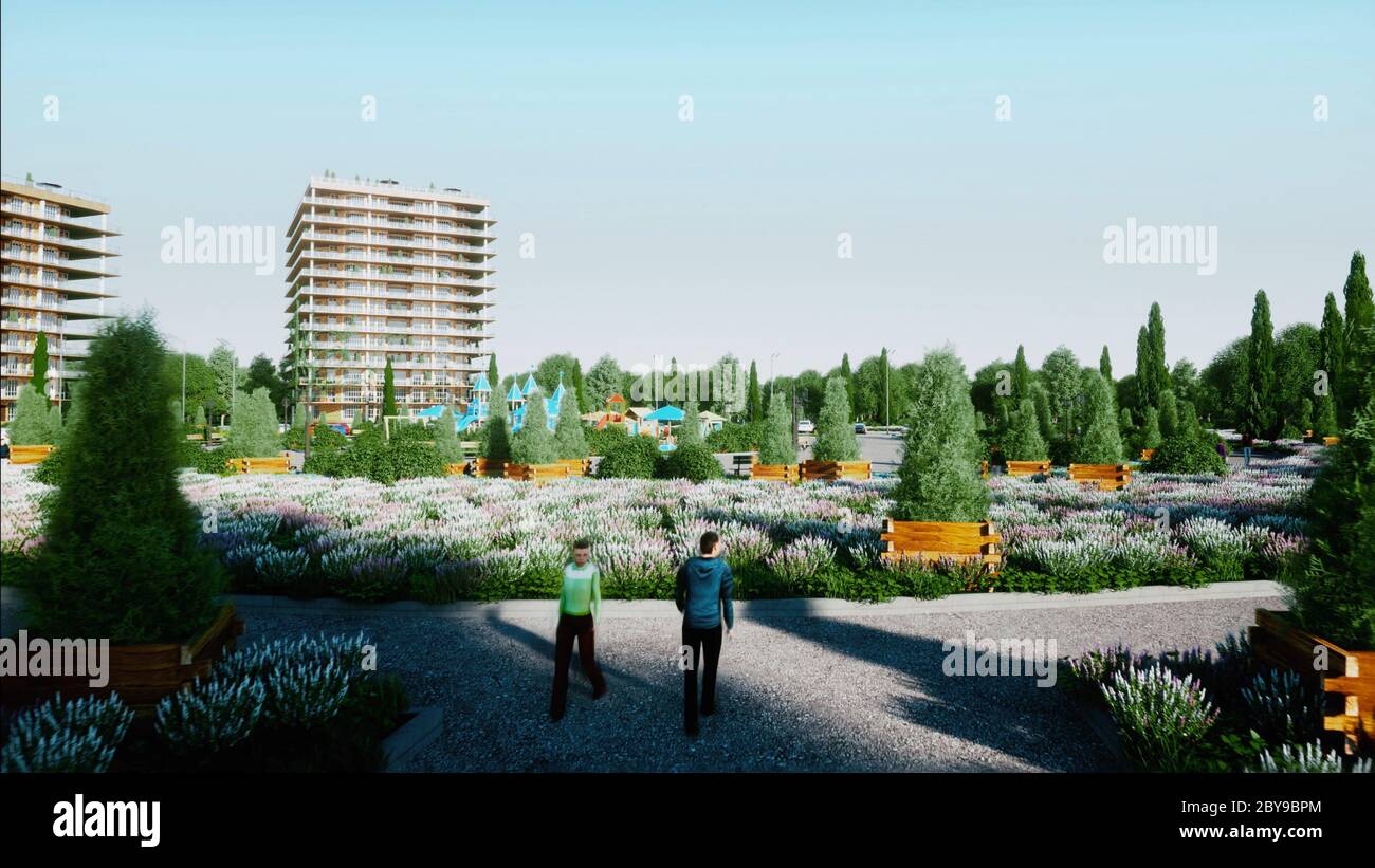 City, town architectural 3d visualization. Aerial view. 3d rendering ...