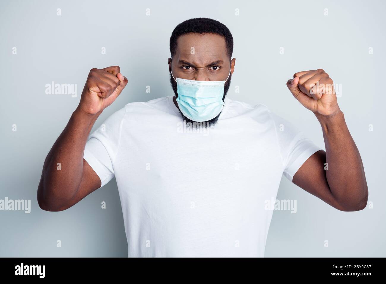 Photo of angry activist dark skin african protester demonstration ...