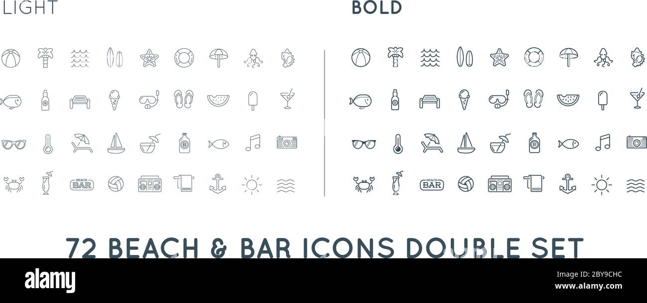 Set of Thin and Bold Vector Beach Sea Bar Elements and Summer can be ...